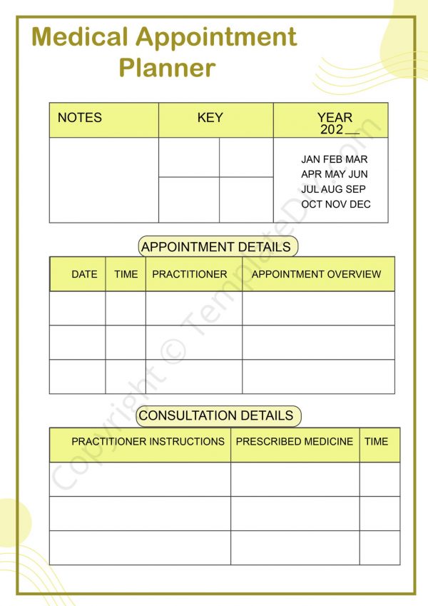 Medical Appointment Planner Template Printable in Pdf, Word