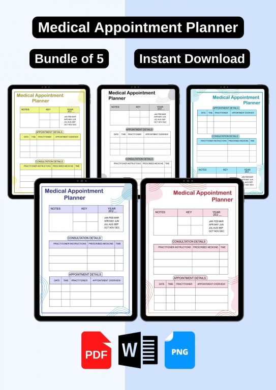 Medical Appointment Planner Template Printable in Pdf, Word