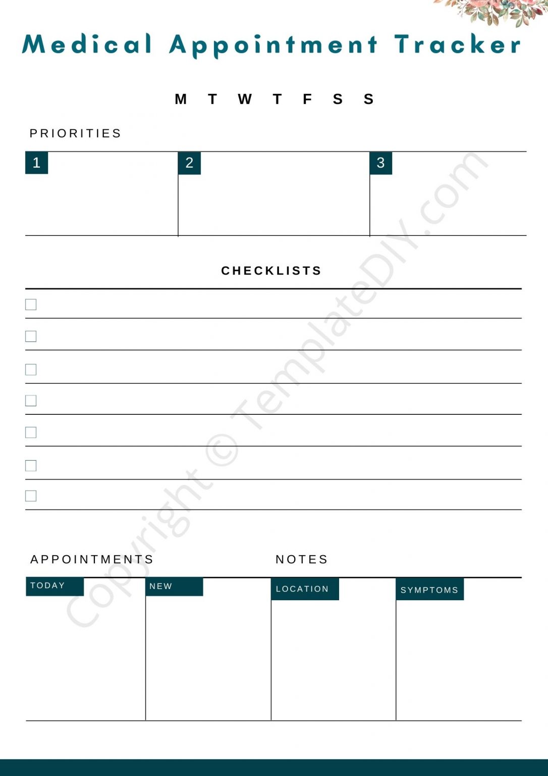 Medical Appointment Tracker Printable Template PDF, Word