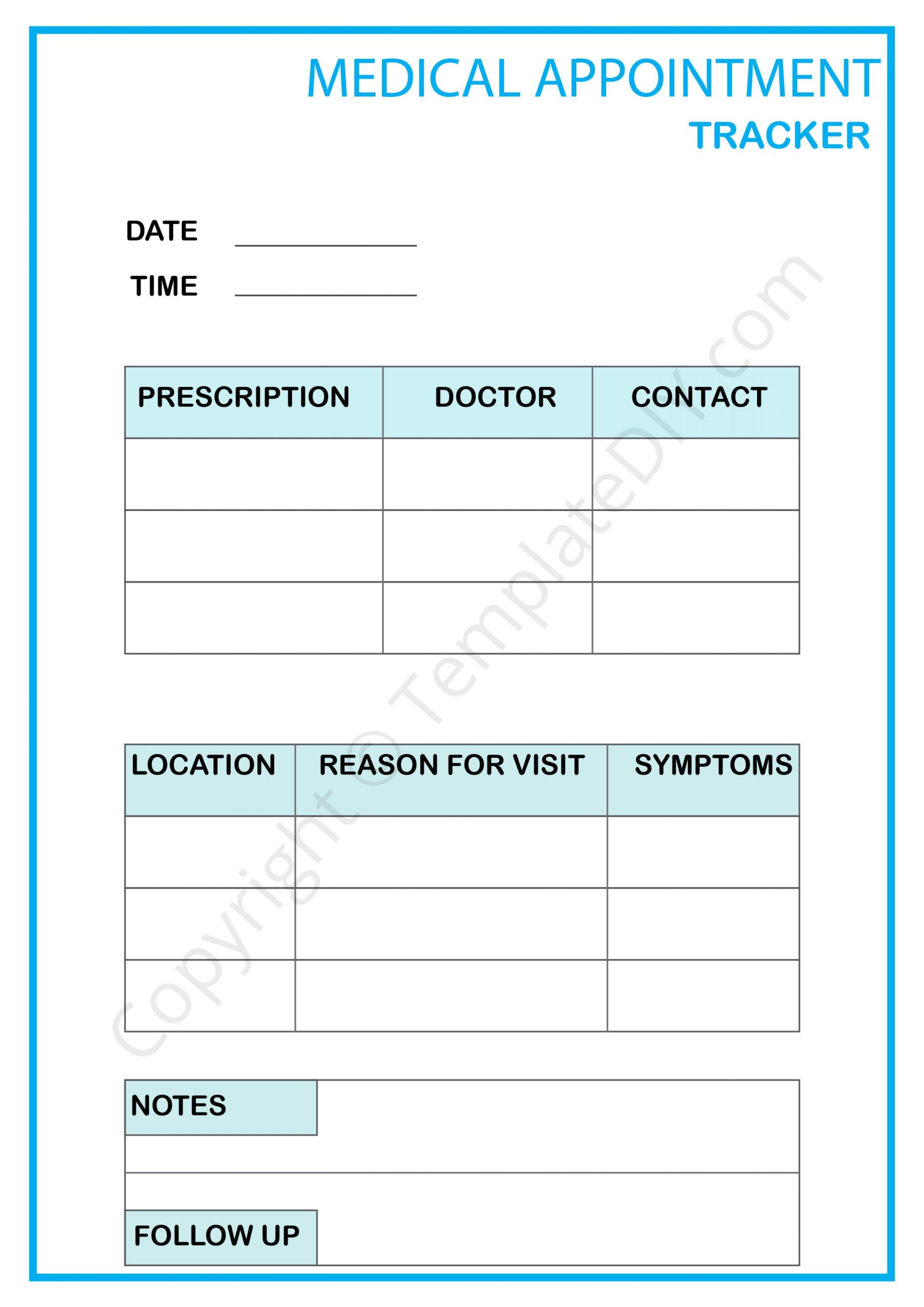 Medical Appointment Tracker Printable Template in Pdf & Word