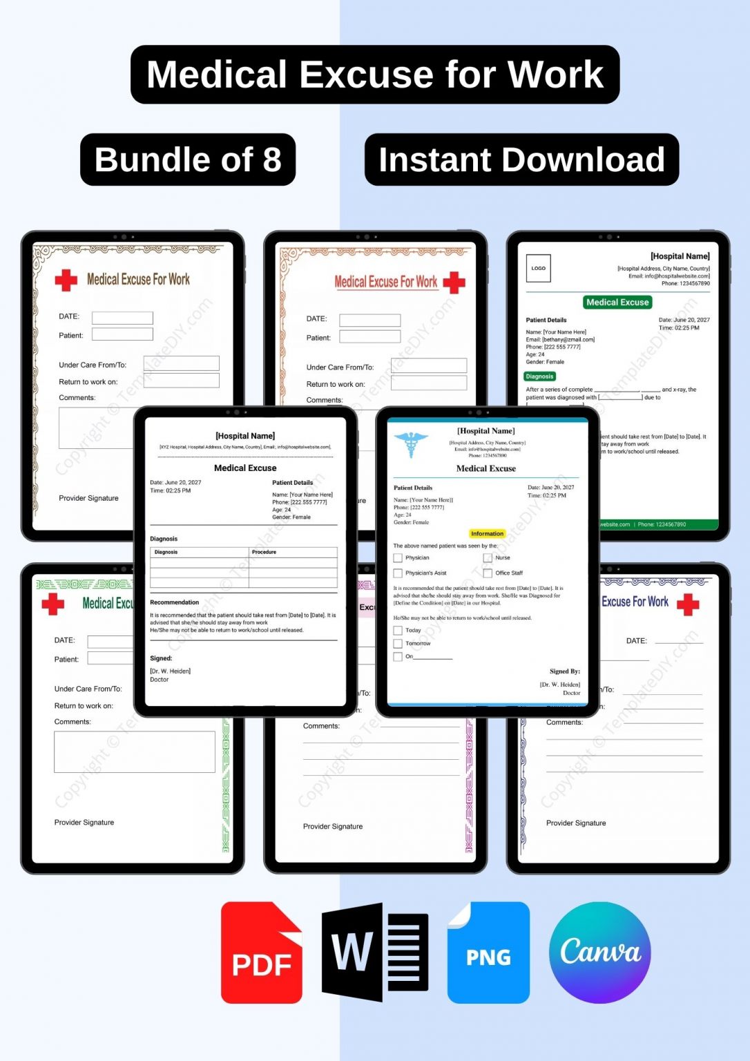 Medical Excuse for Work Template Printable in PDF and Word
