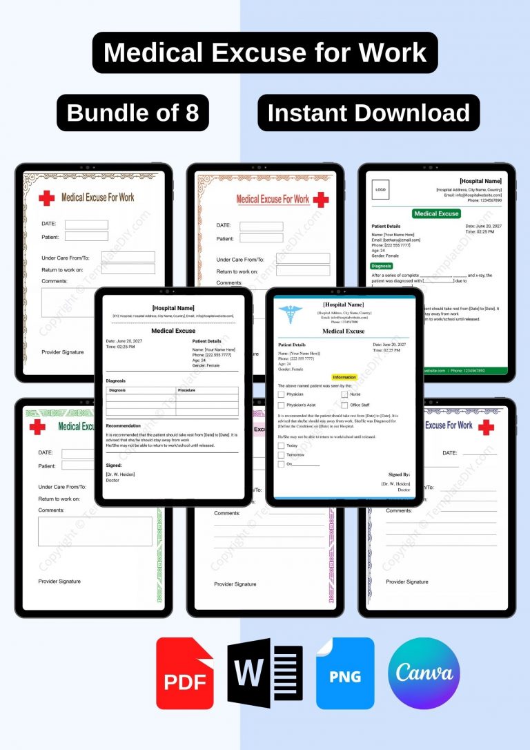 Medical Excuse for Work Template Printable in PDF and Word
