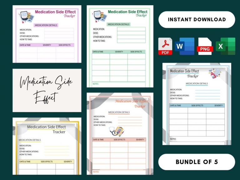 Medication Side Effect Tracker Template Chart PDF, Excel