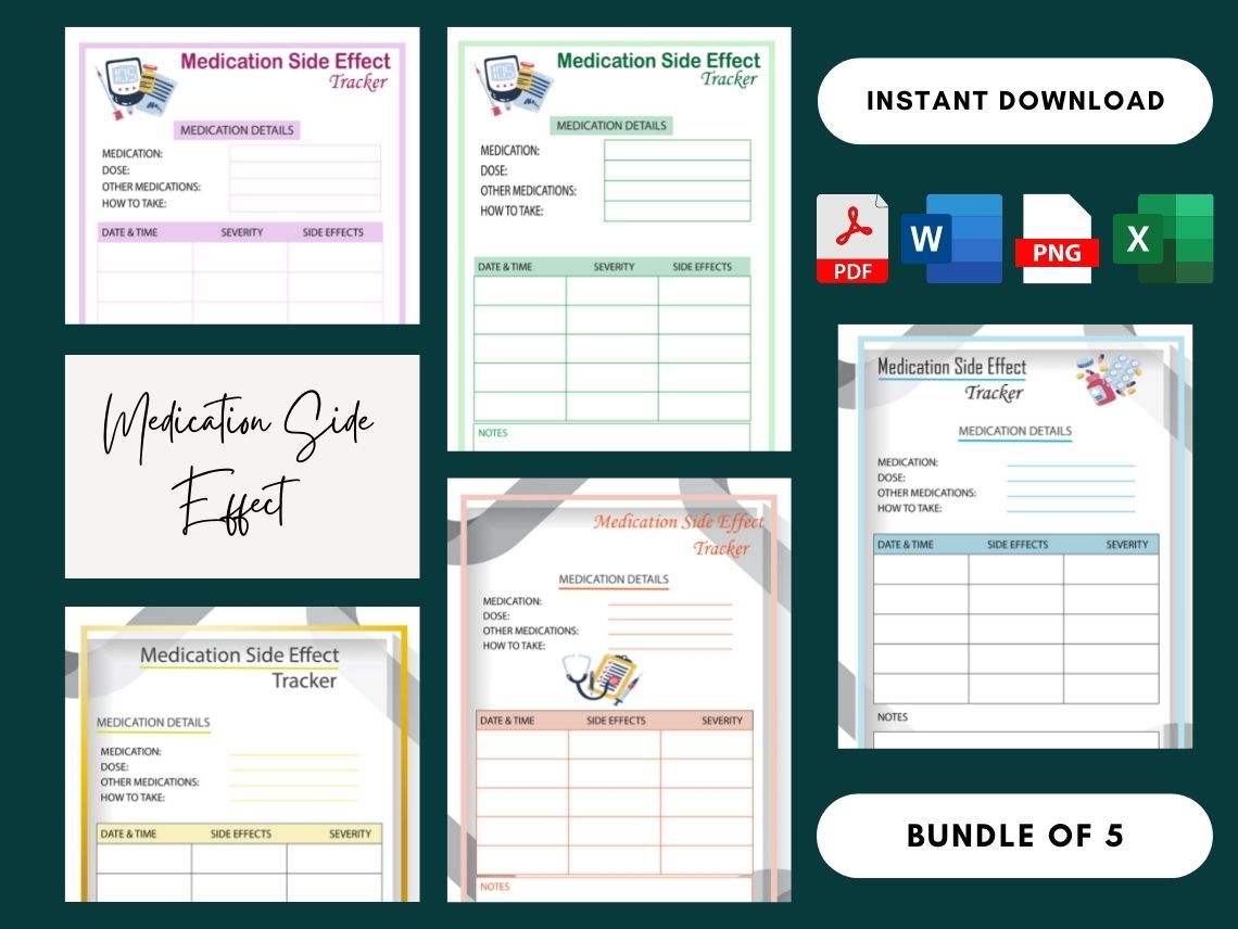 Medication Side Effect Tracker Template Chart PDF, Excel