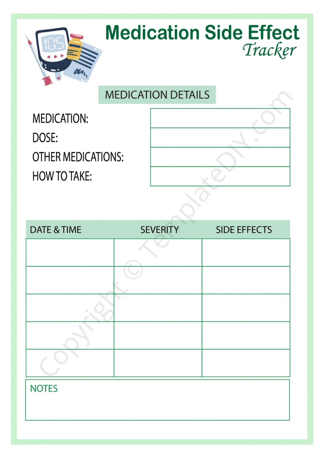 Medication Side Effect Tracker Template Chart PDF, Excel