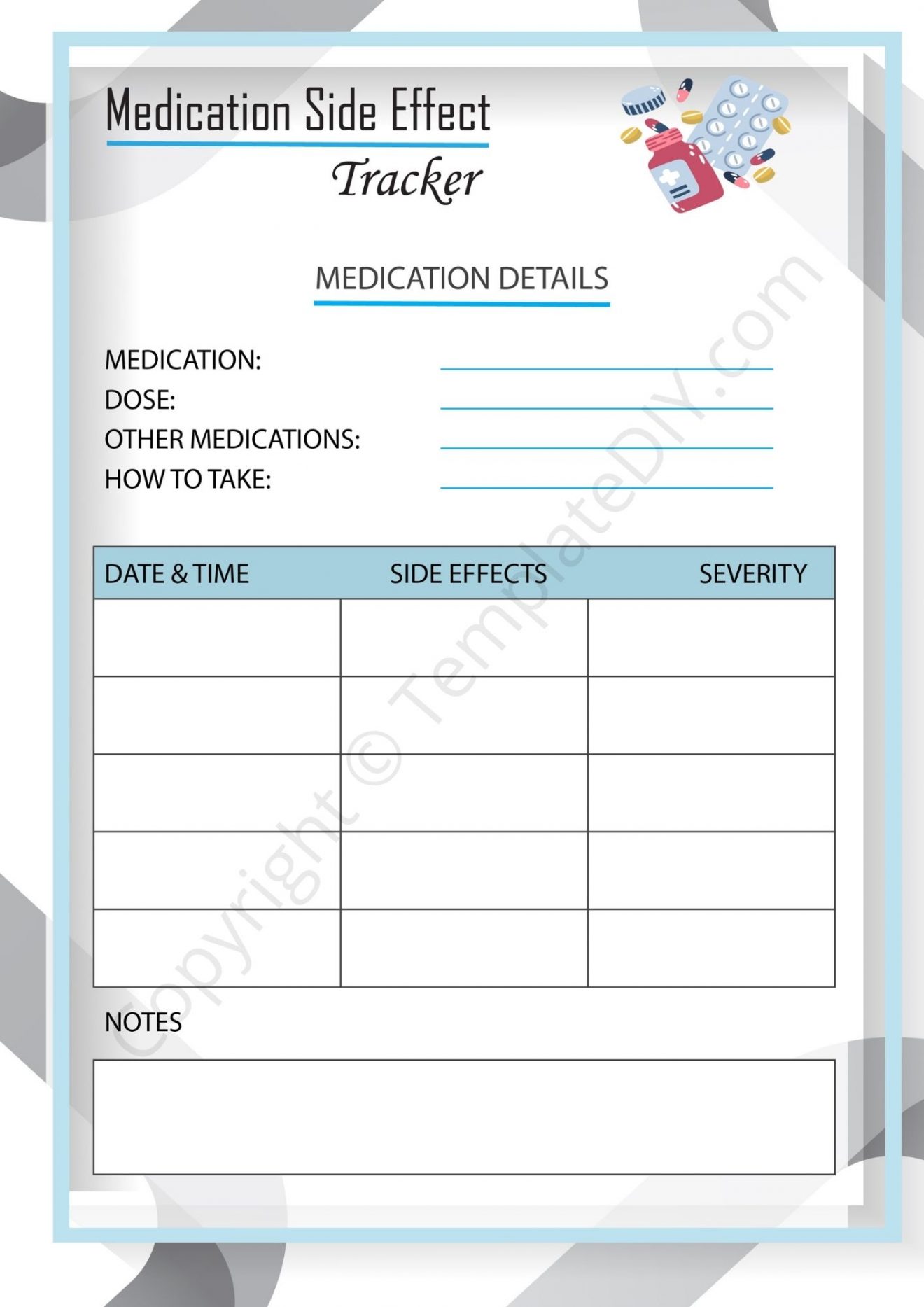 Medication Side Effect Tracker Template Chart PDF, Excel