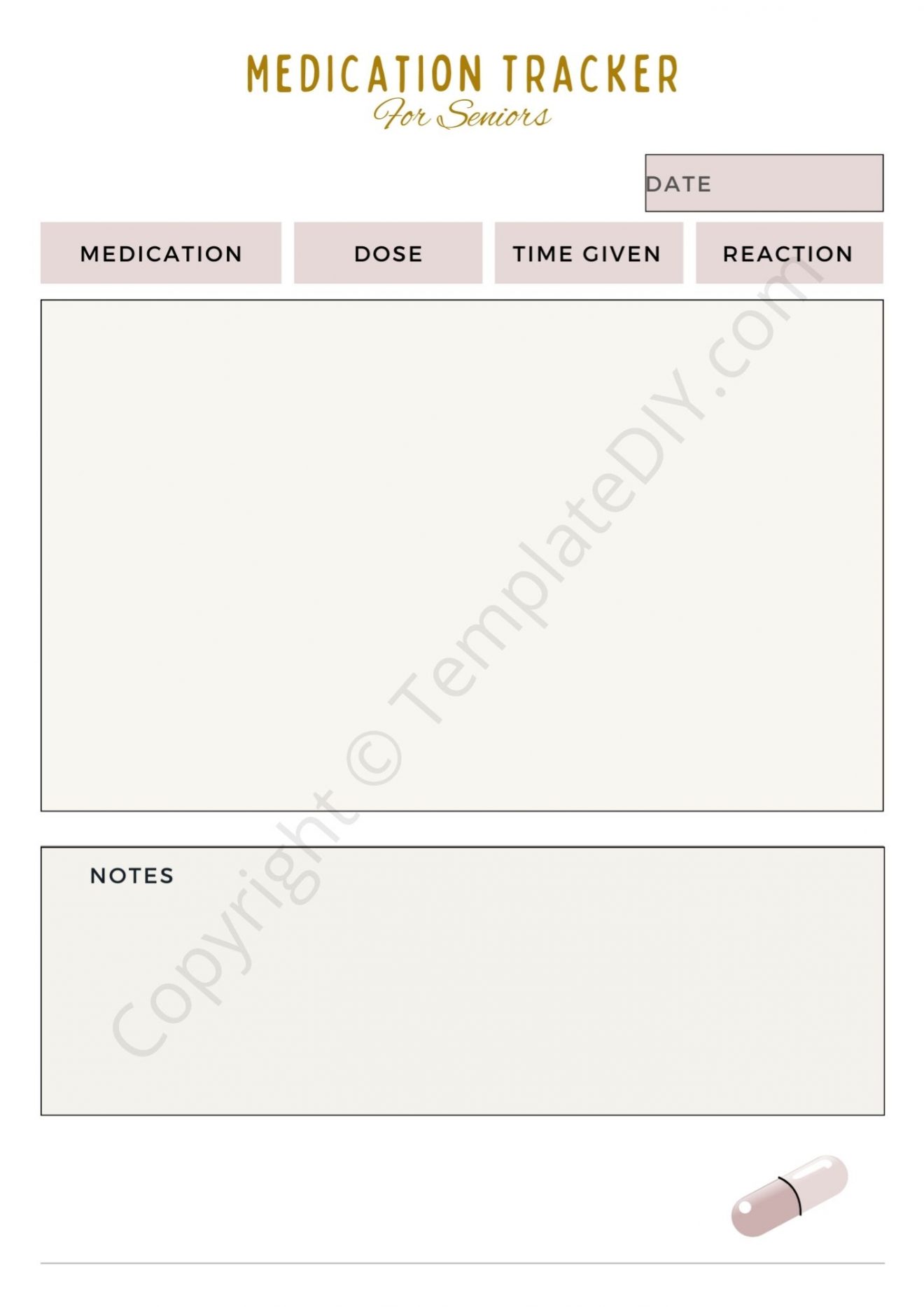 Medication Tracker for Seniors Template Chart PDF, Excel