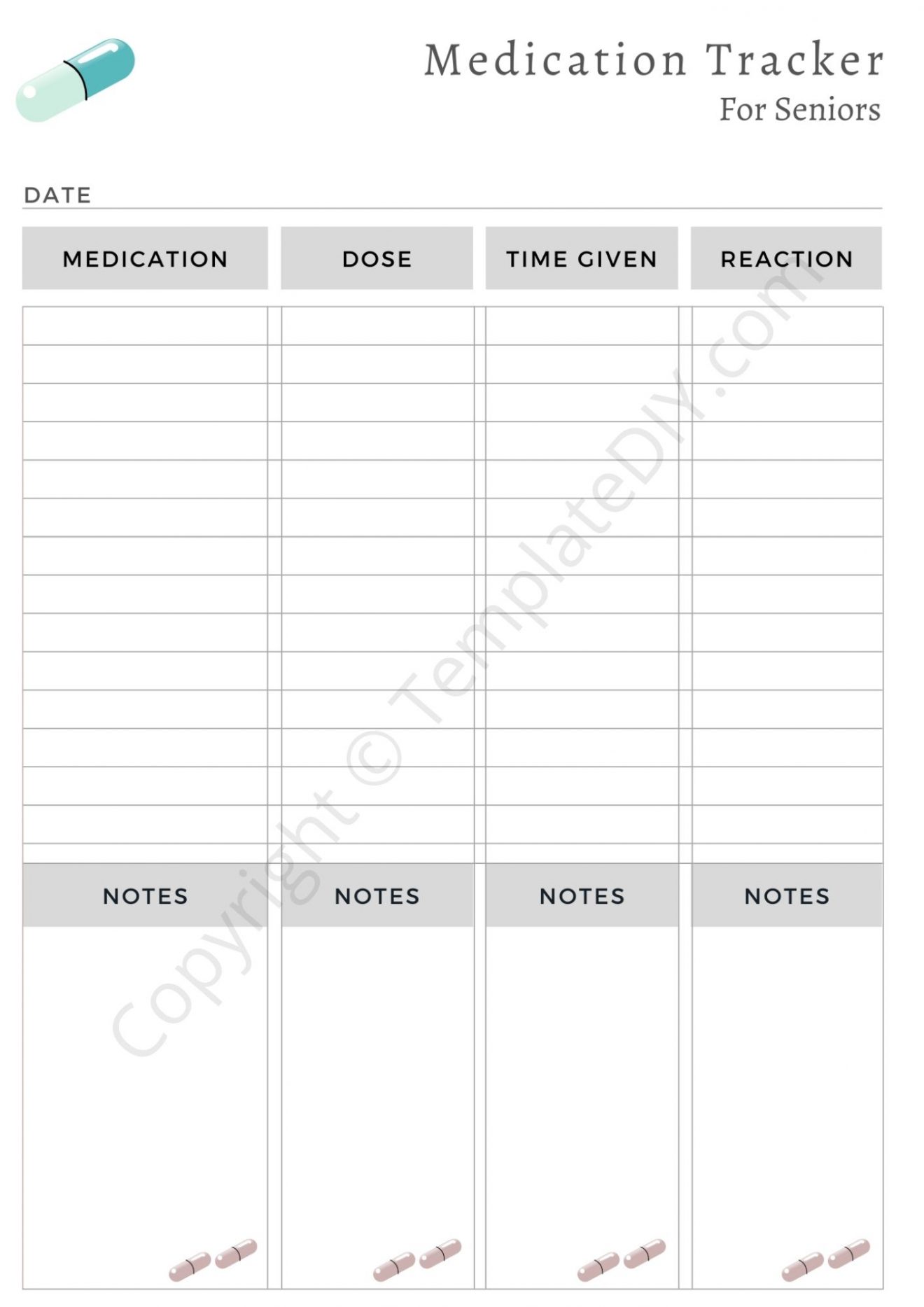 Medication Tracker for Seniors Template Chart PDF, Excel