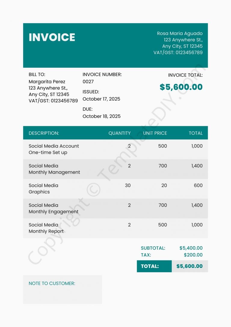 Monthly Invoice Template Blank Printable PDF, Excel, Word