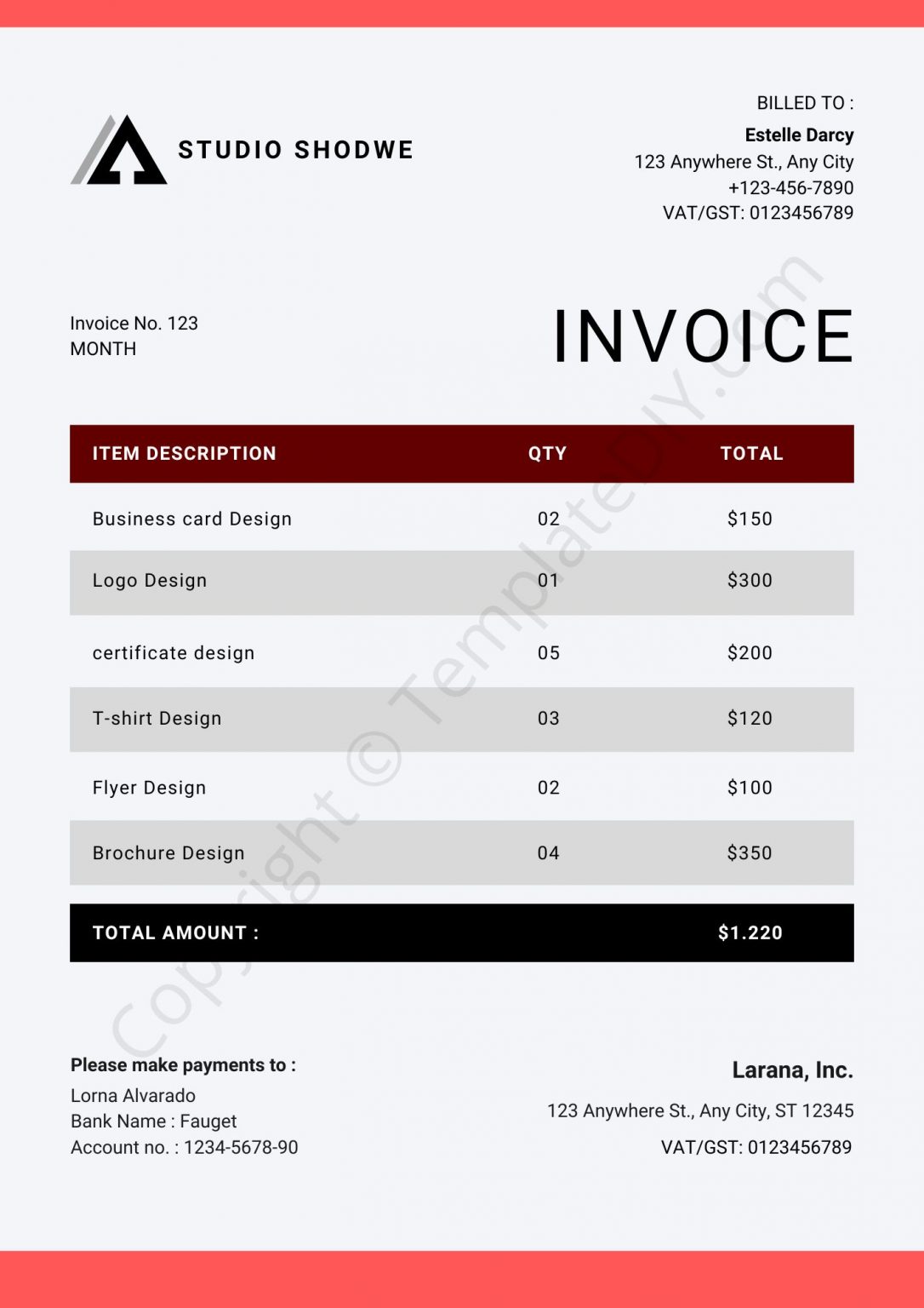 Monthly Invoice Template Blank Printable PDF, Excel, Word
