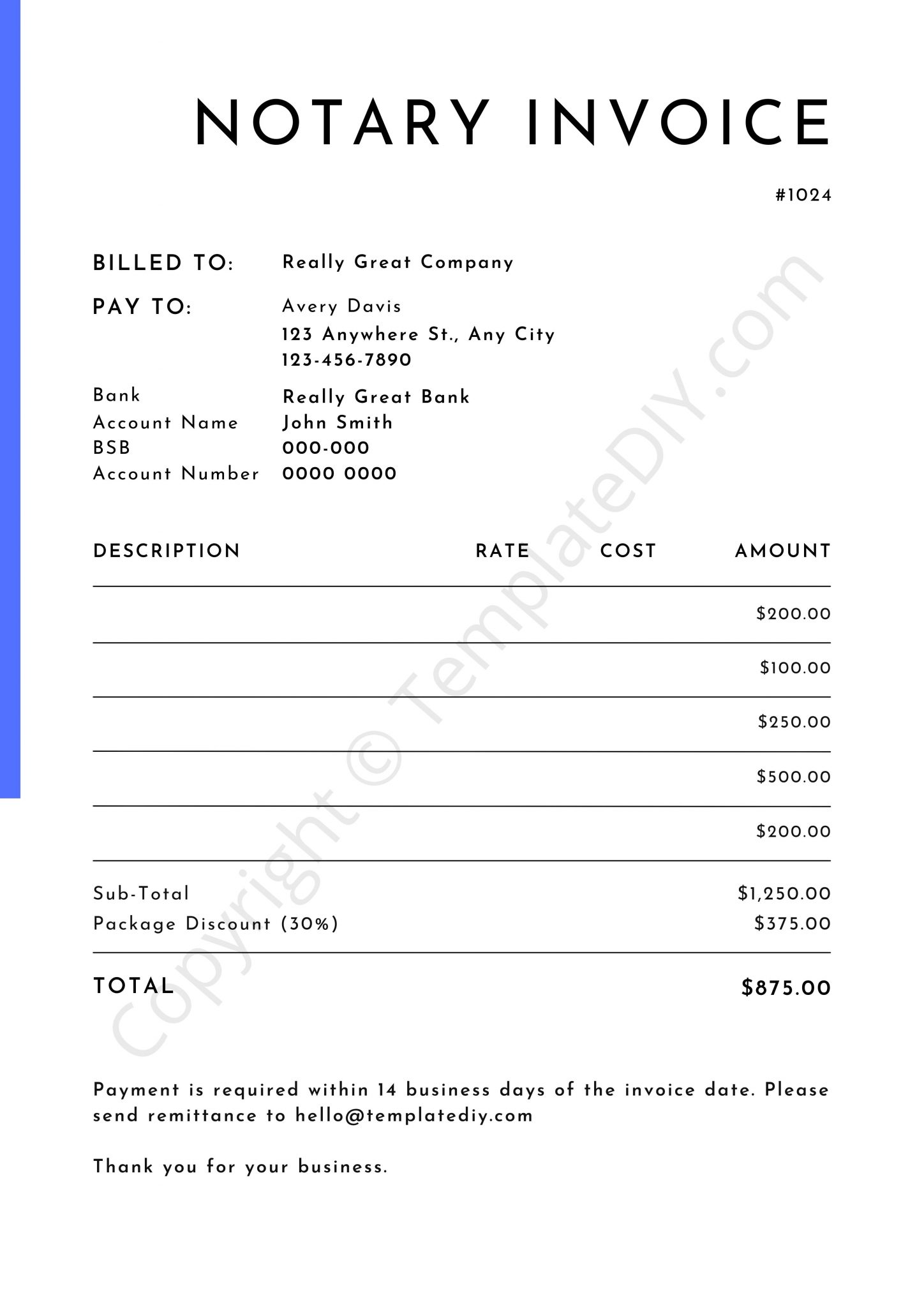 Printable Notary Invoice Template PDF, Word & Excel