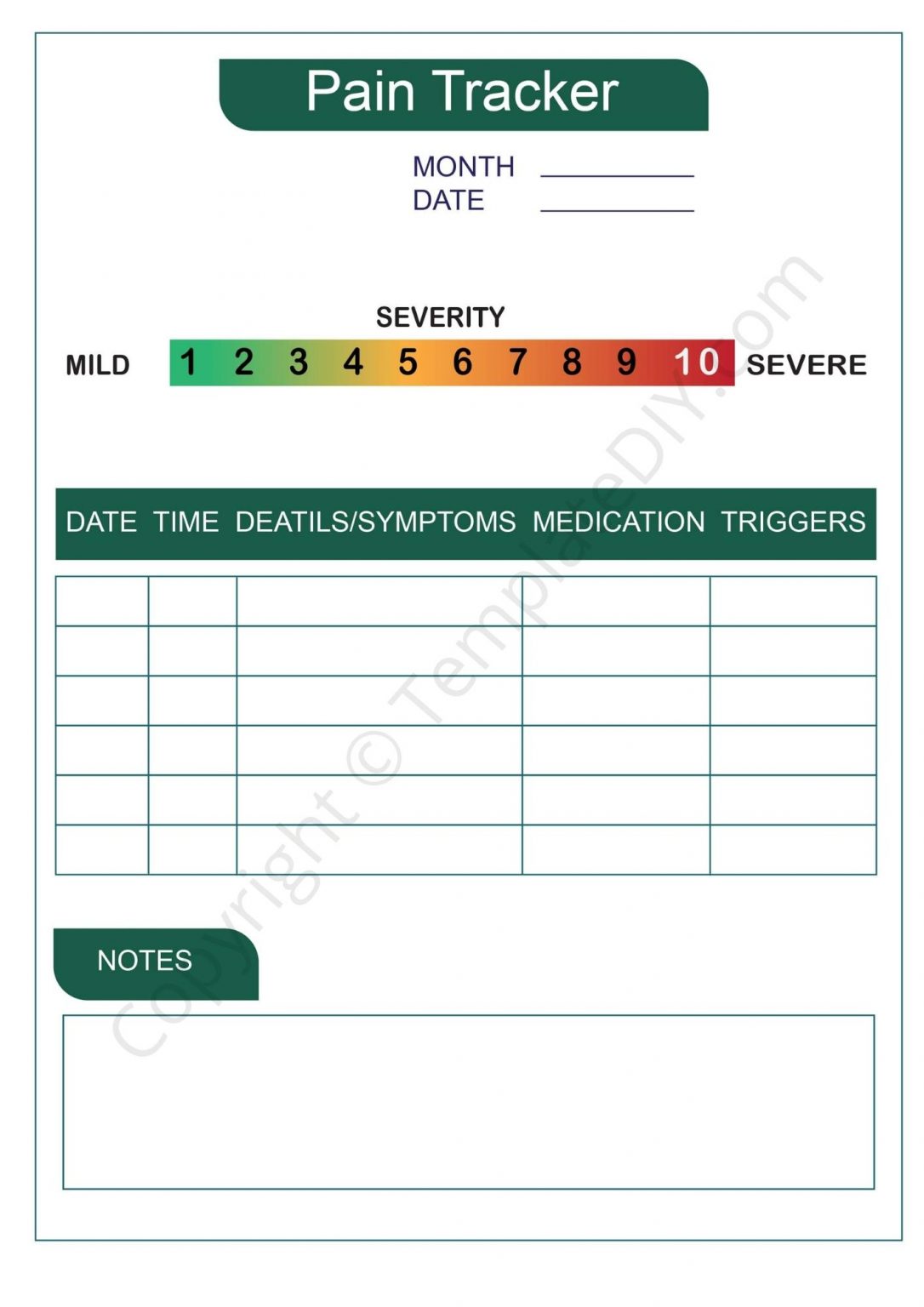 Printable Pain Tracker Template | PDF, Excel, Word