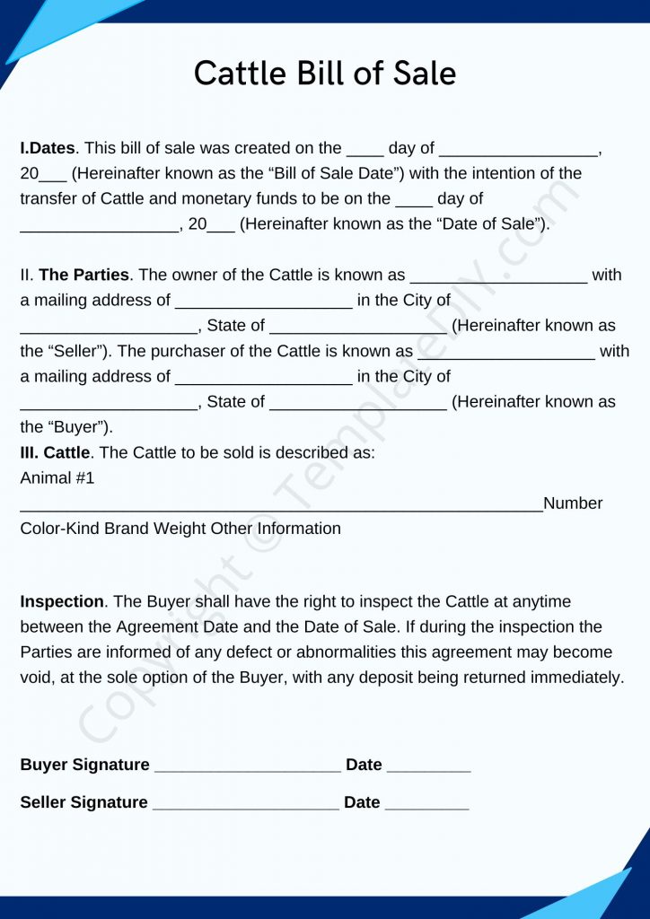Cattle Bill of Sale Template | Printable PDF & Word