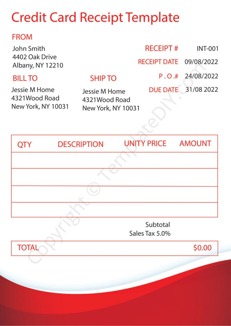 Credit Card Receipt Template Blank Printable PDF Excel Word