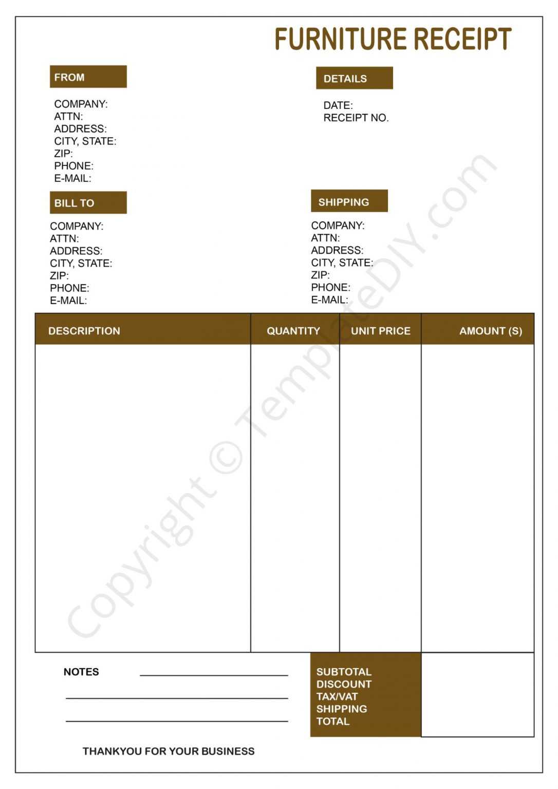 Furniture Receipt Template Blank Printable Pdf, Excel, Word