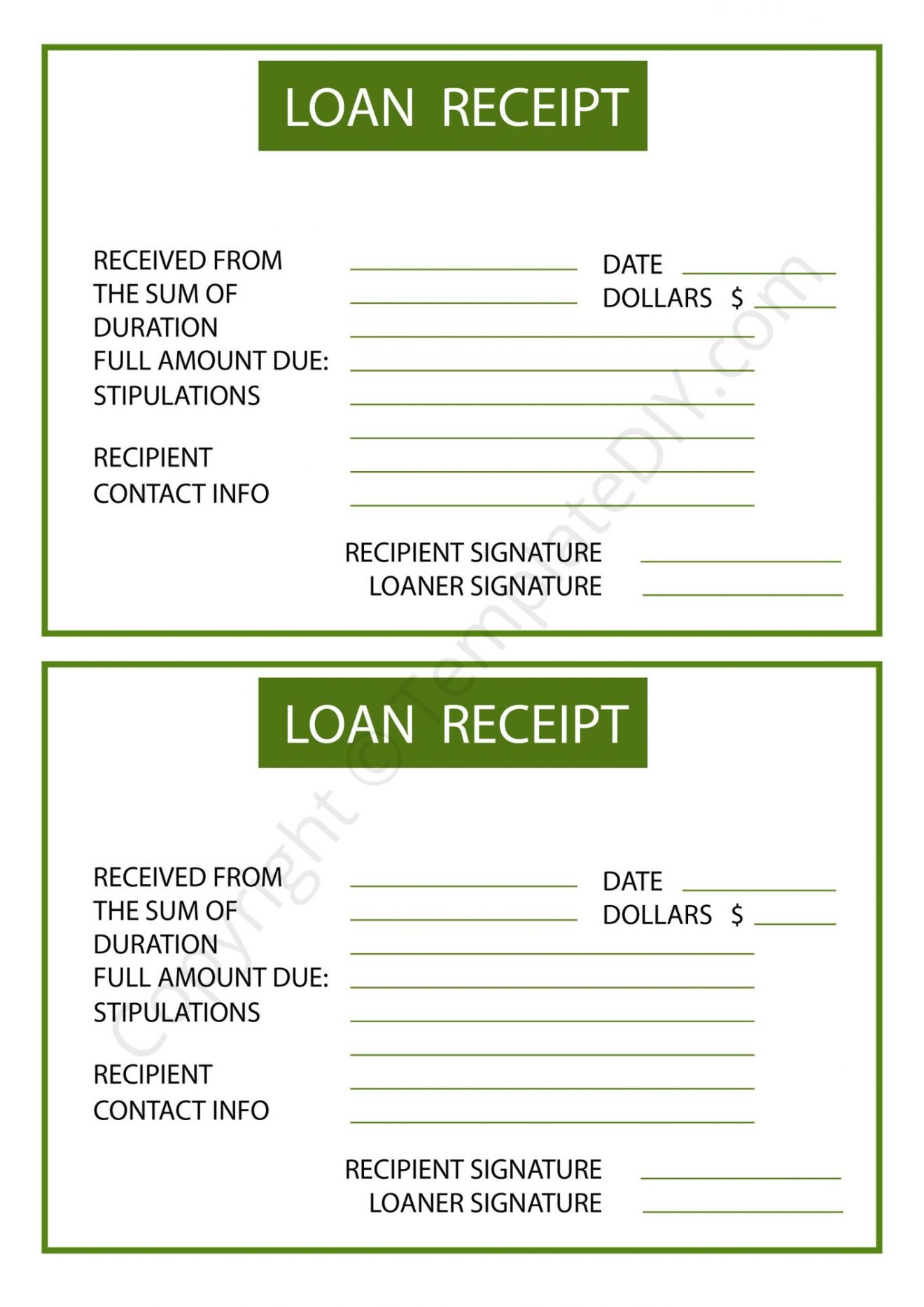 Download Printable Loan Receipt Template PDF & Word