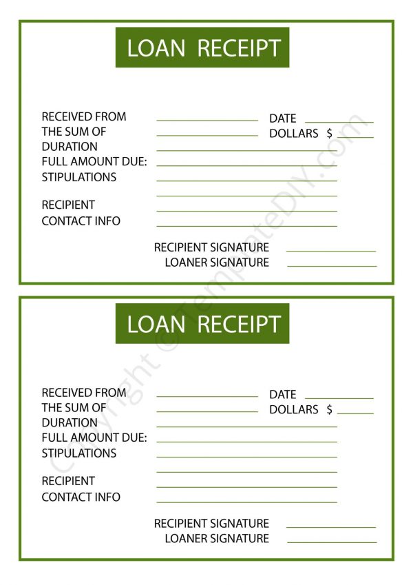 Download Printable Loan Receipt Template PDF & Word