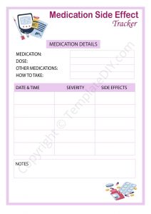 Medication Side Effect Tracker Template Chart PDF, Excel