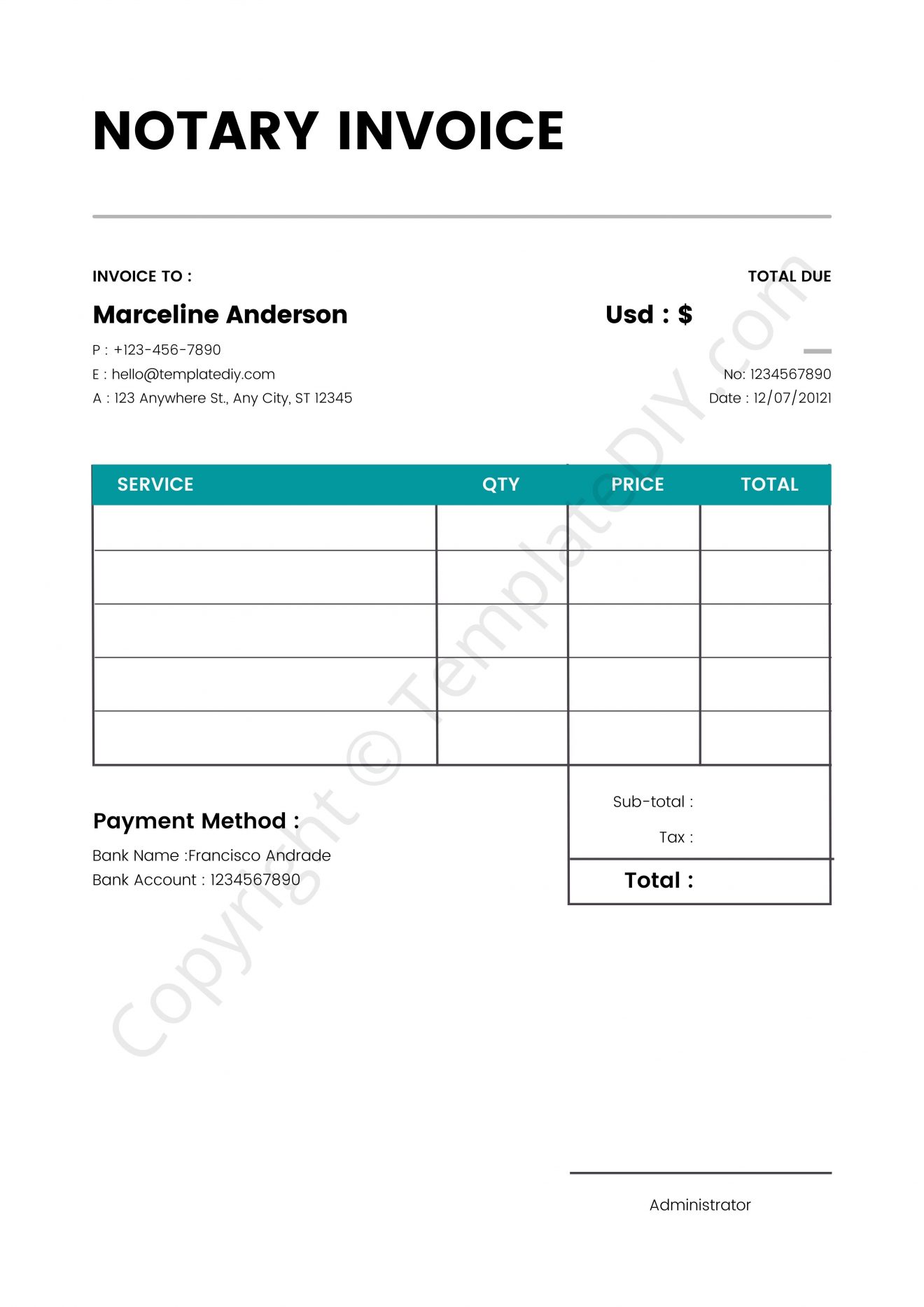 Printable Notary Invoice Template PDF, Word & Excel