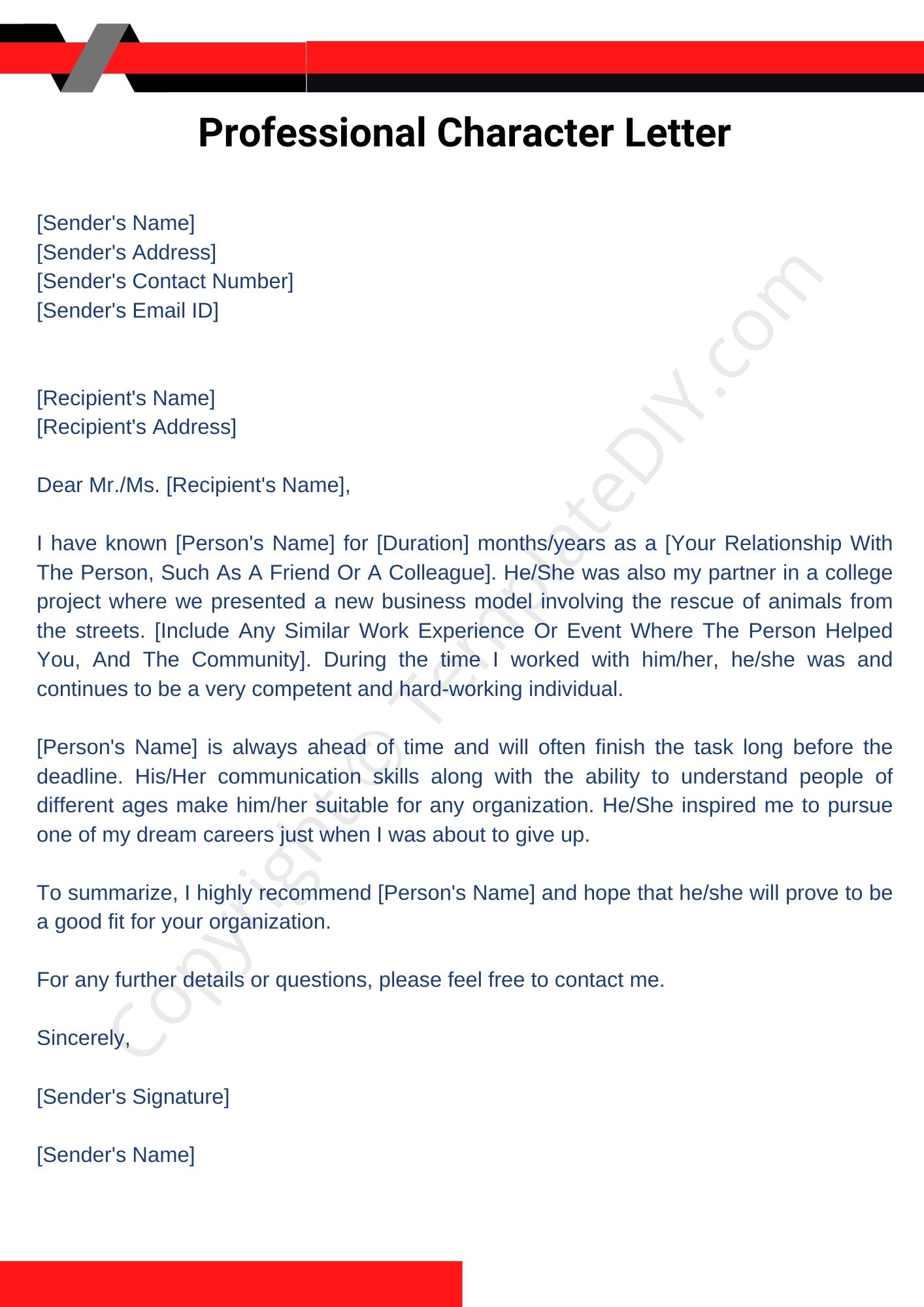 Professional Character Reference Letter Template Character Reference