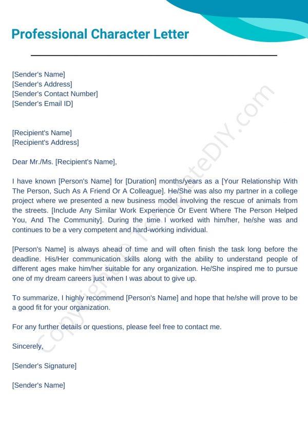 Professional Character Reference Letter Sample in Pdf, Word