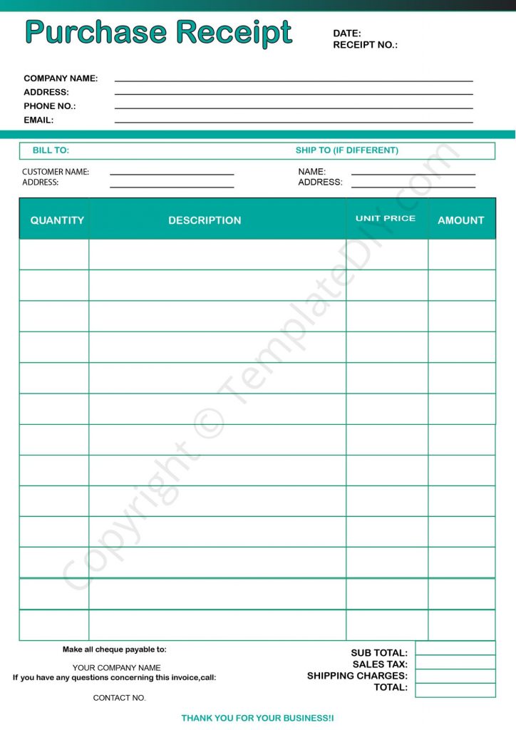 Purchase Receipt Template | PDF, Word & Excel Download