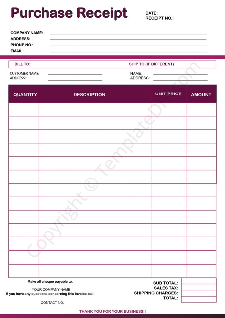 Purchase Receipt Template | PDF, Word & Excel Download