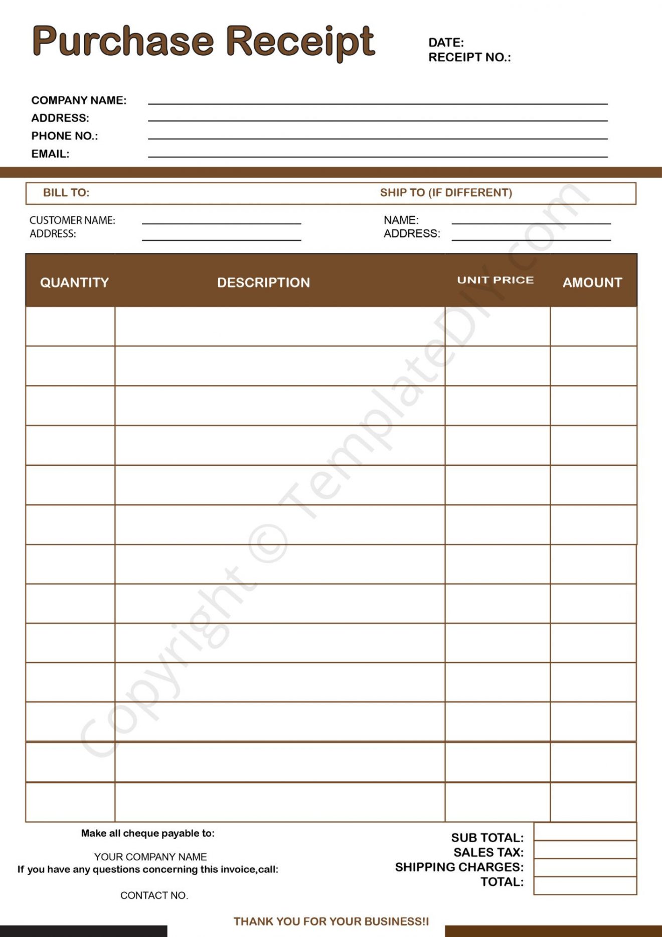 Purchase Receipt Template | PDF, Word & Excel Download