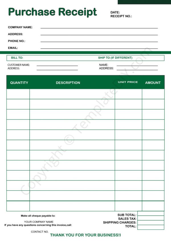 Purchase Receipt Template | PDF, Word & Excel Download