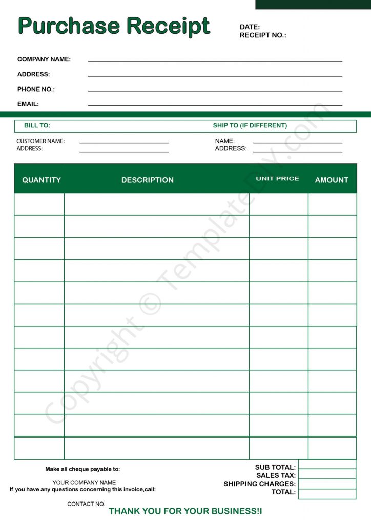 Purchase Receipt Template | PDF, Word & Excel Download