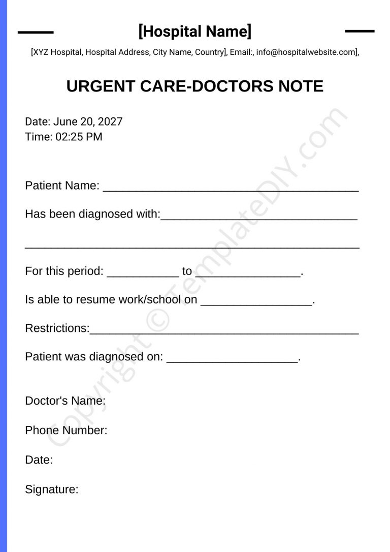 Urgent Care Doctor’s Note Template – Printable PDF & Word (Instant ...