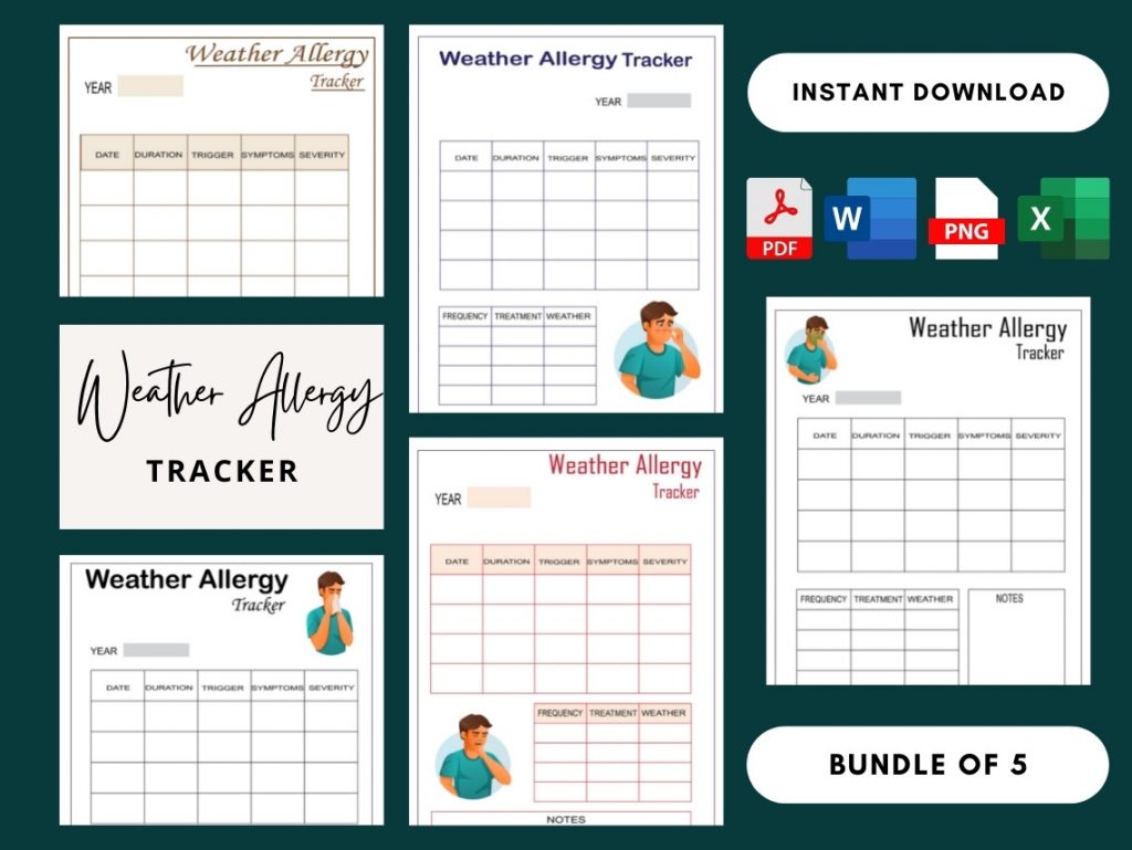Weather Allergy Tracker Template Chart Printable PDF, Excel