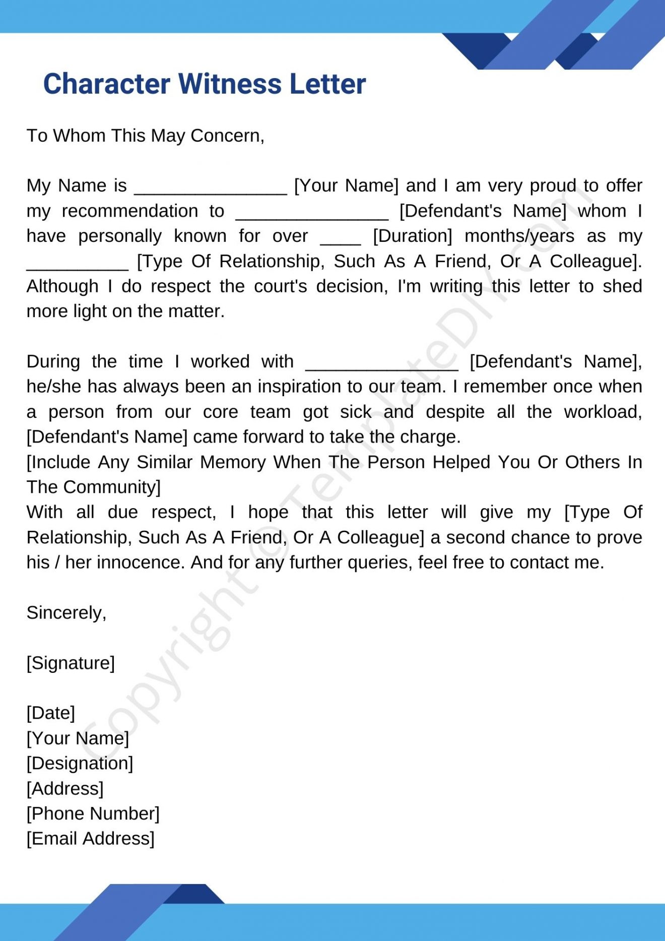 Character Witness Letter Sample Template in PDF, Word