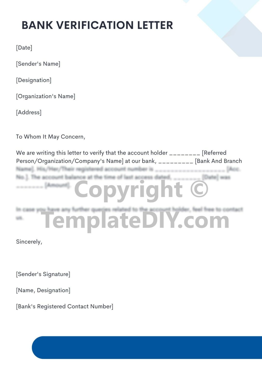 Bank Verification Letter Sample Template in Pdf and Word