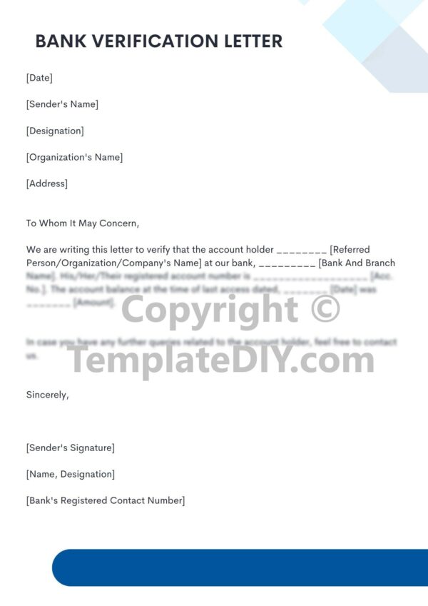 Bank Verification Letter Sample Template in Pdf and Word