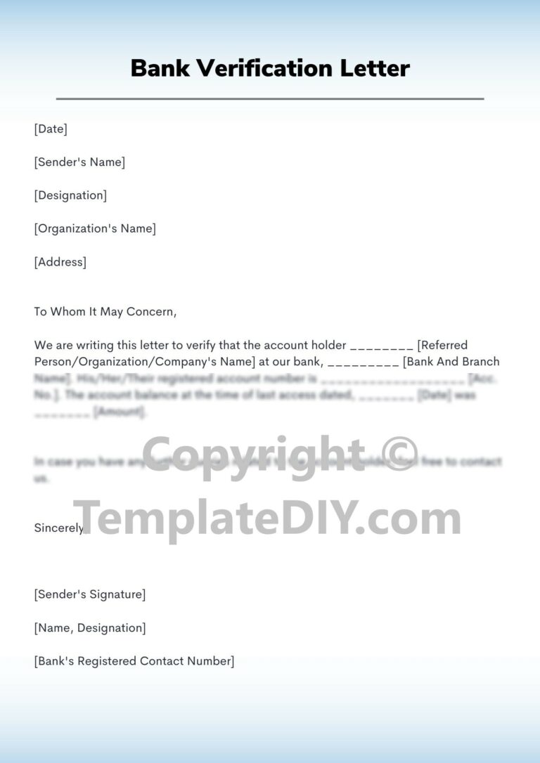Bank Verification Letter Sample Template in Pdf and Word