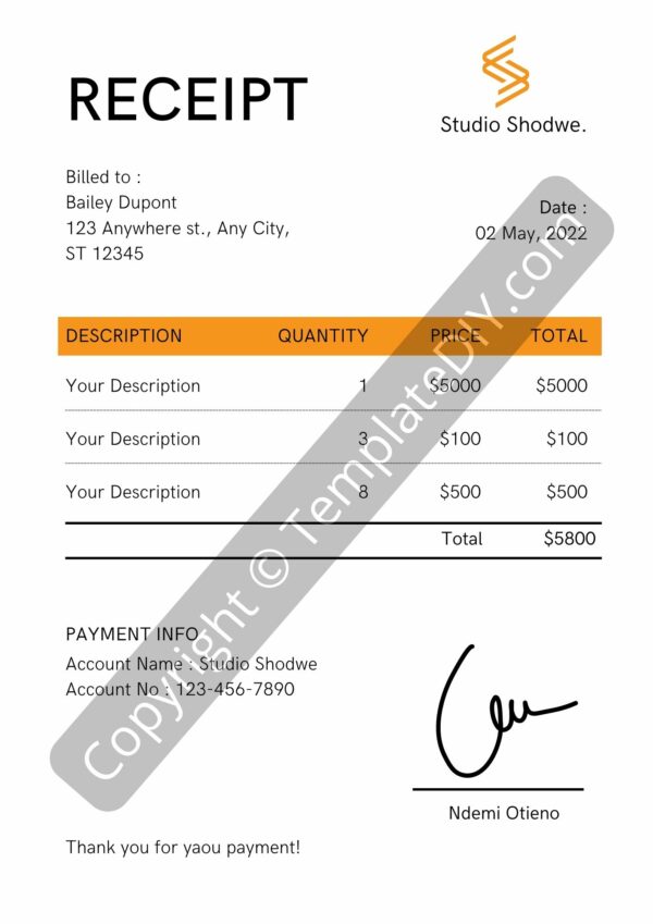 Basic Receipt Template Blank Printable PDF, Excel, Word