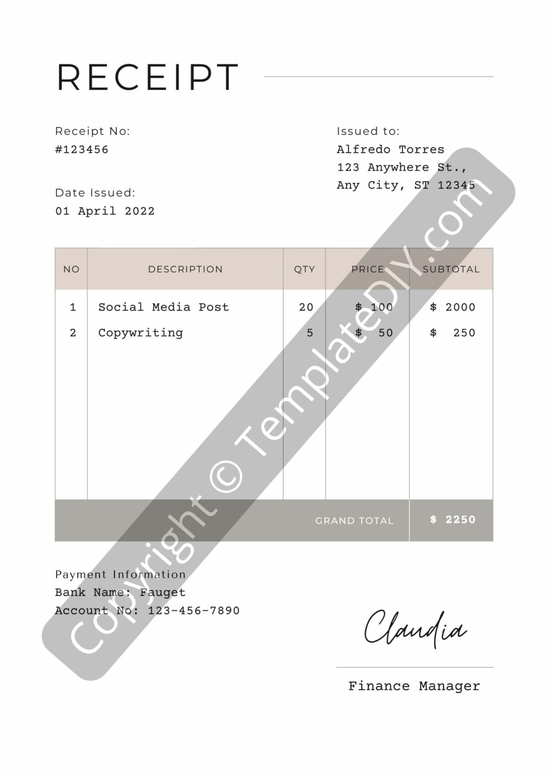 Basic Receipt Template Blank Printable PDF, Excel, Word