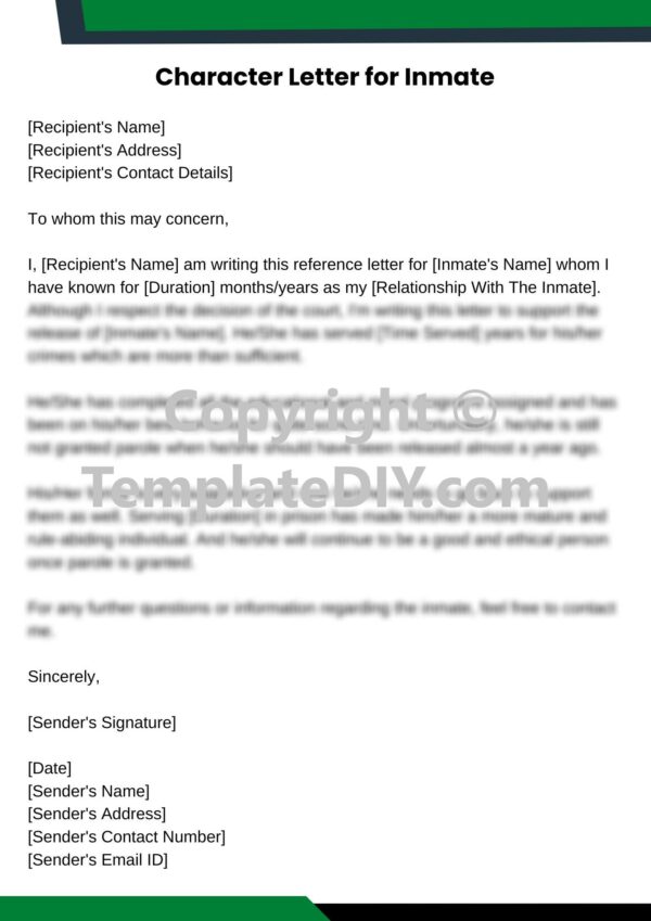 Inmate Character Letter Template | PDF & Word Download
