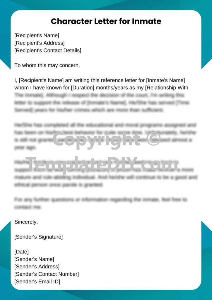 Inmate Character Letter Template | PDF & Word Download