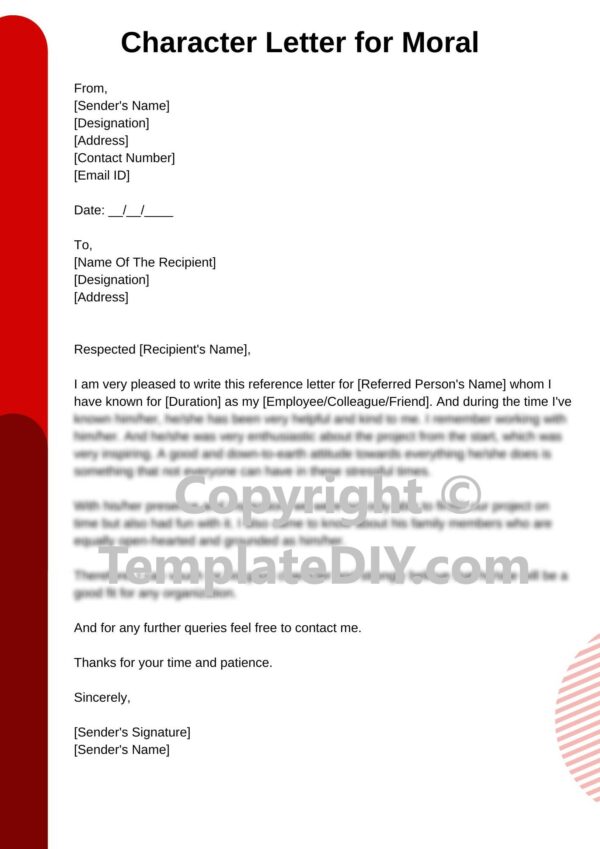 Moral Character Letter Template PDF & Word