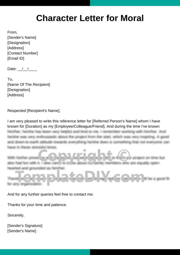 Moral Character Letter Template PDF & Word