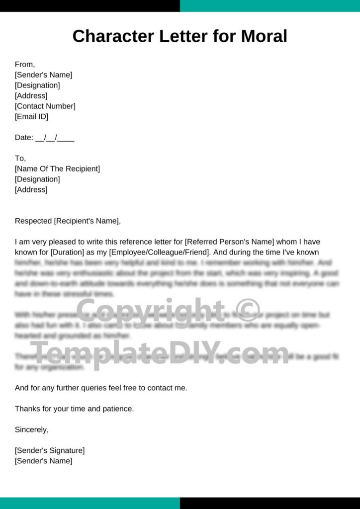 Moral Character Letter Template PDF & Word