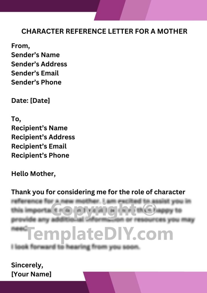 Character Letter for a Mother – Word & PDF Template