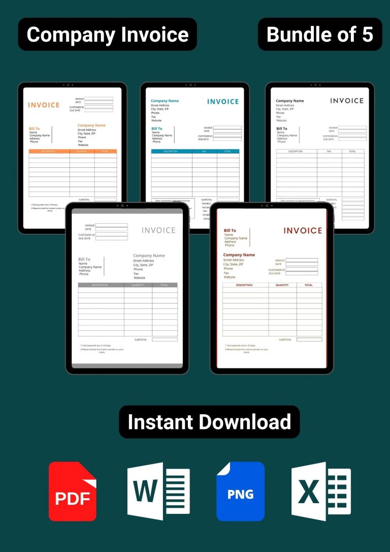 Company Invoice Template Blank Printable PDF, Word, Excel