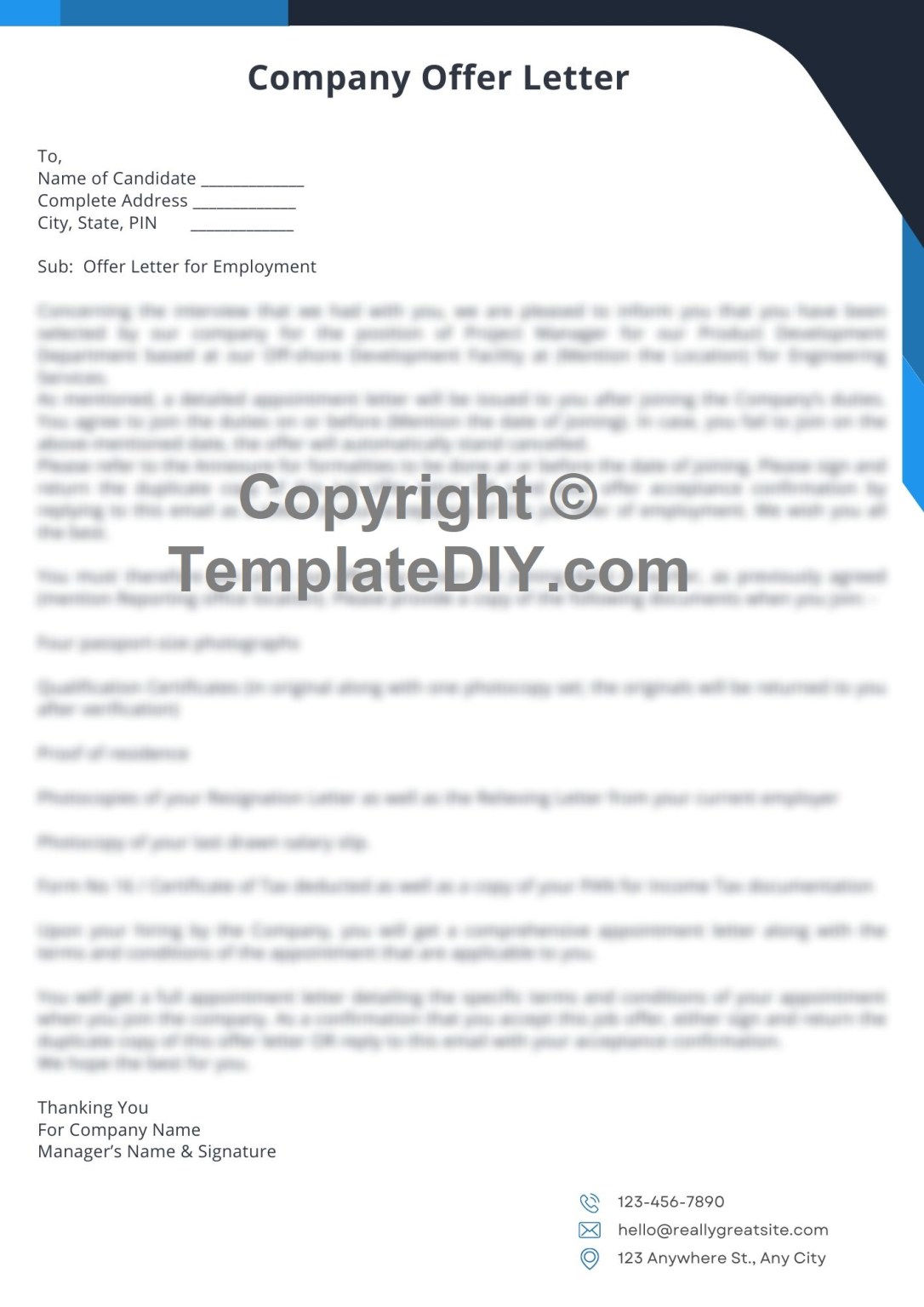 Company Offer Letter Sample Template with Examples
