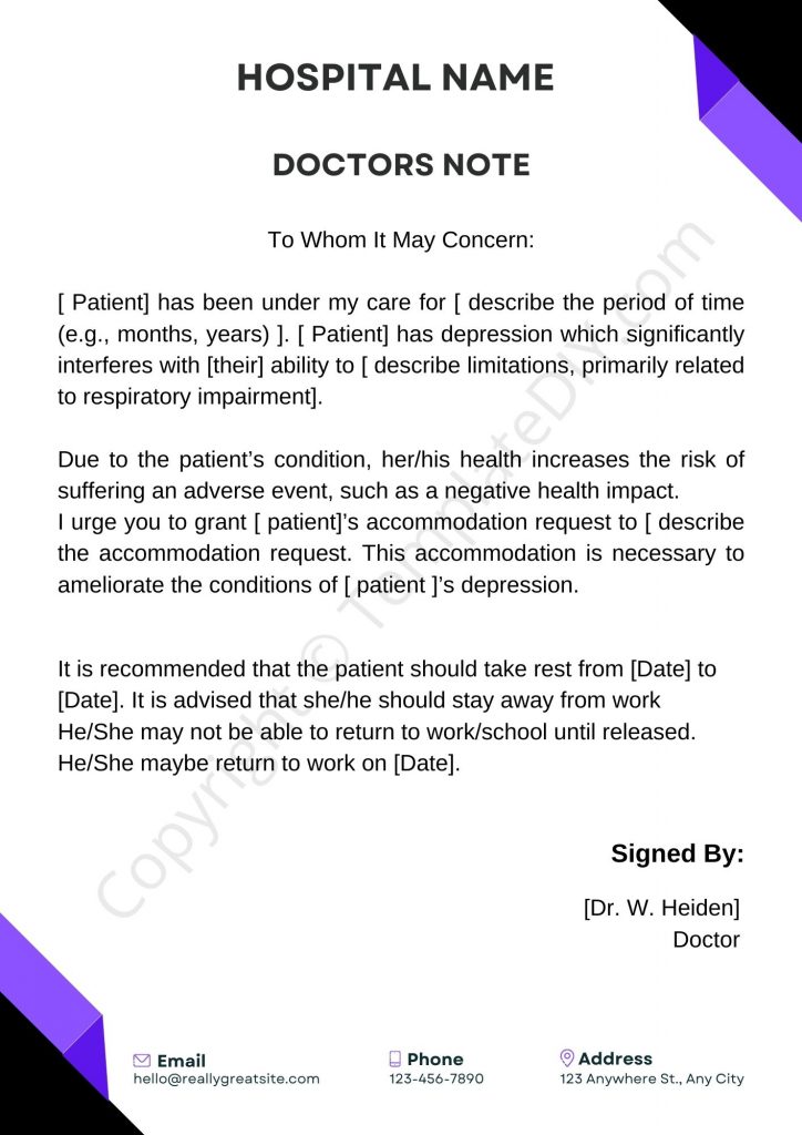 Doctor’s Note for Depression Template | PDF & Word