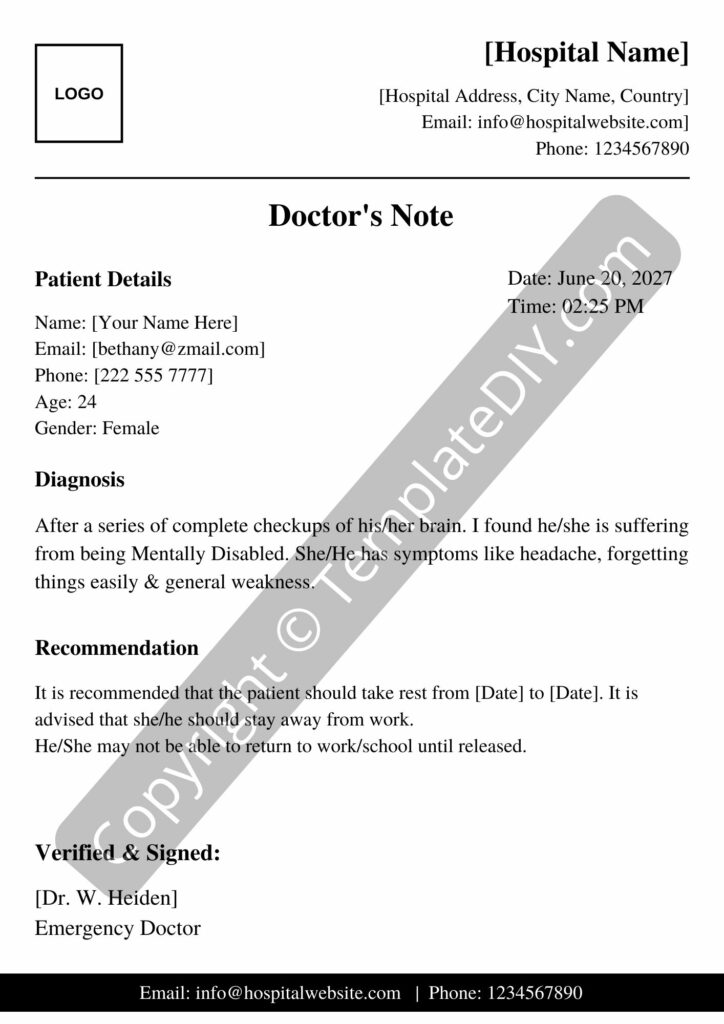 Mental Health Doctor’s Note Template – PDF & Word