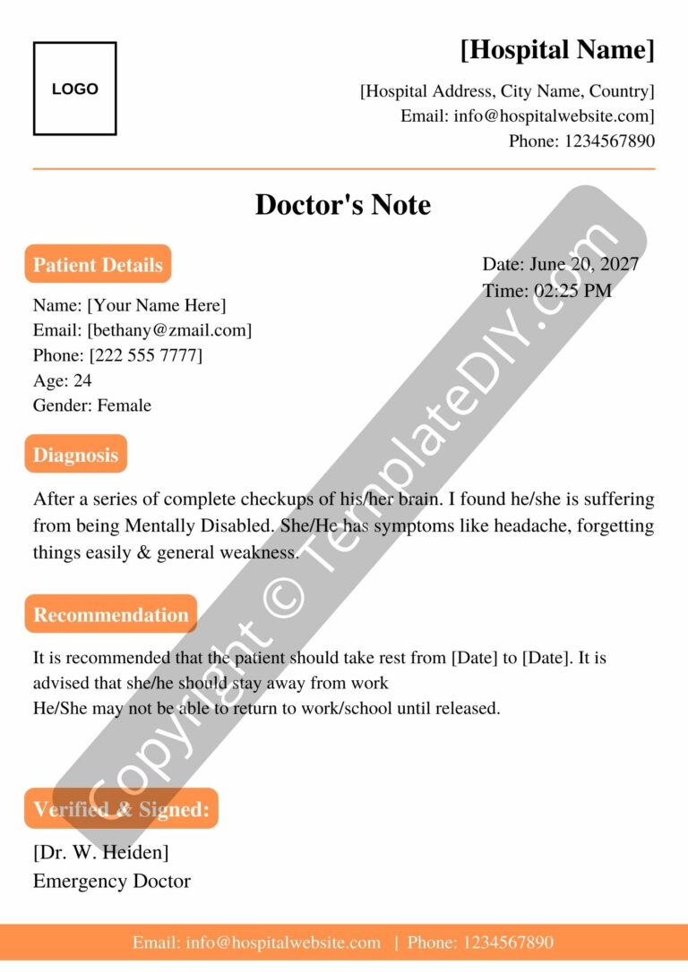 Mental Health Doctor’s Note Template – PDF & Word