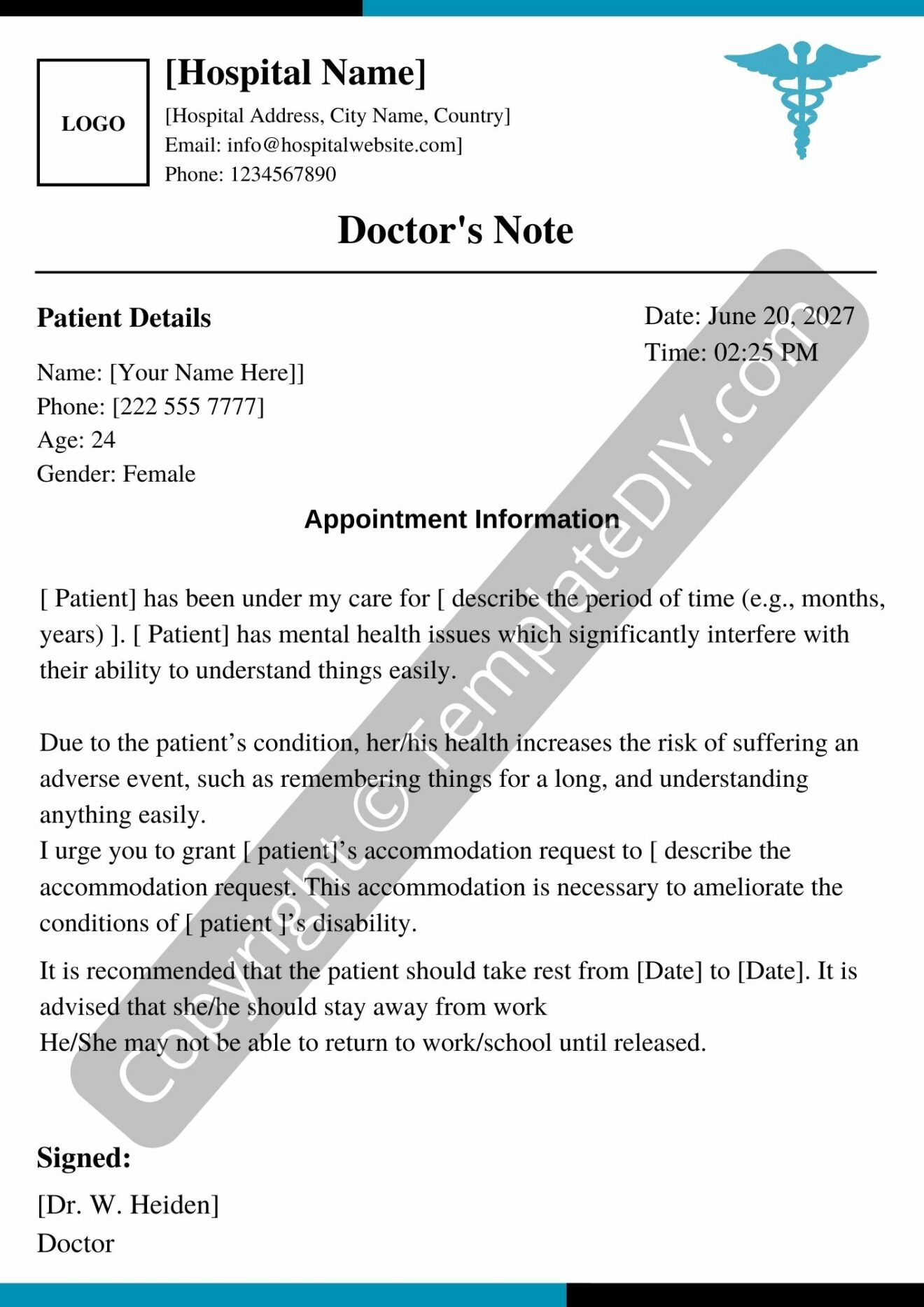 Mental Health Doctor’s Note Template – PDF & Word